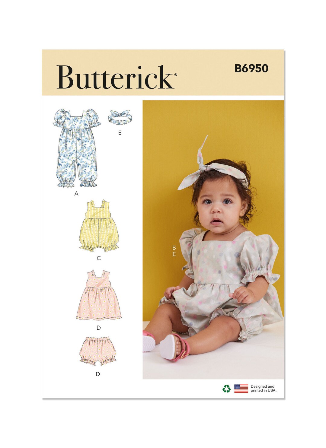 Butterick Sewing Pattern B6950 Babies' Rompers, Dress, Bloomers and ...