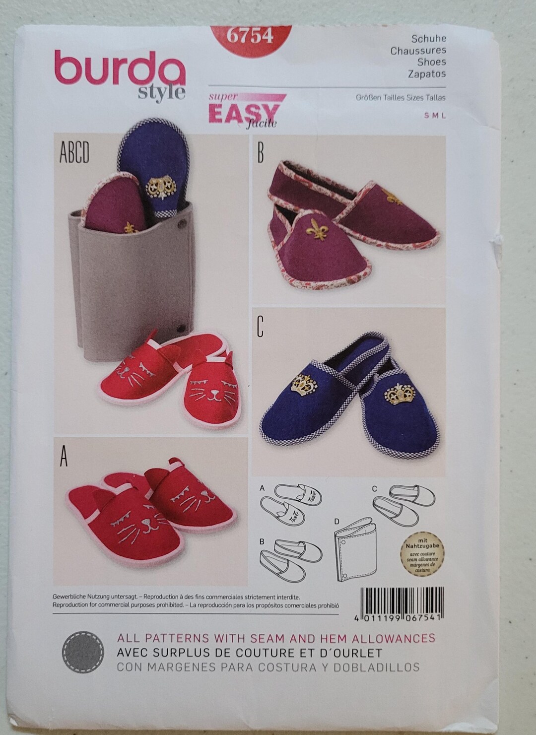 OUT of PRINT Burda Style Sewing Pattern 6754 Misses Slippers - Etsy