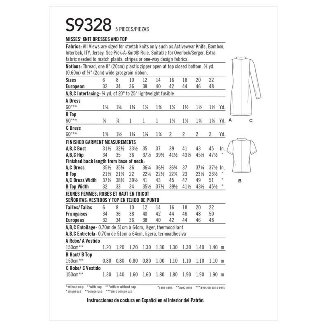 Simplicity Sewing Pattern S9328 Misses' Knit Dresses and | Etsy