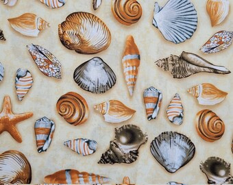 Shell Fabric Seashells Nautical Ocean Shells Blue on Grey by Caja ...