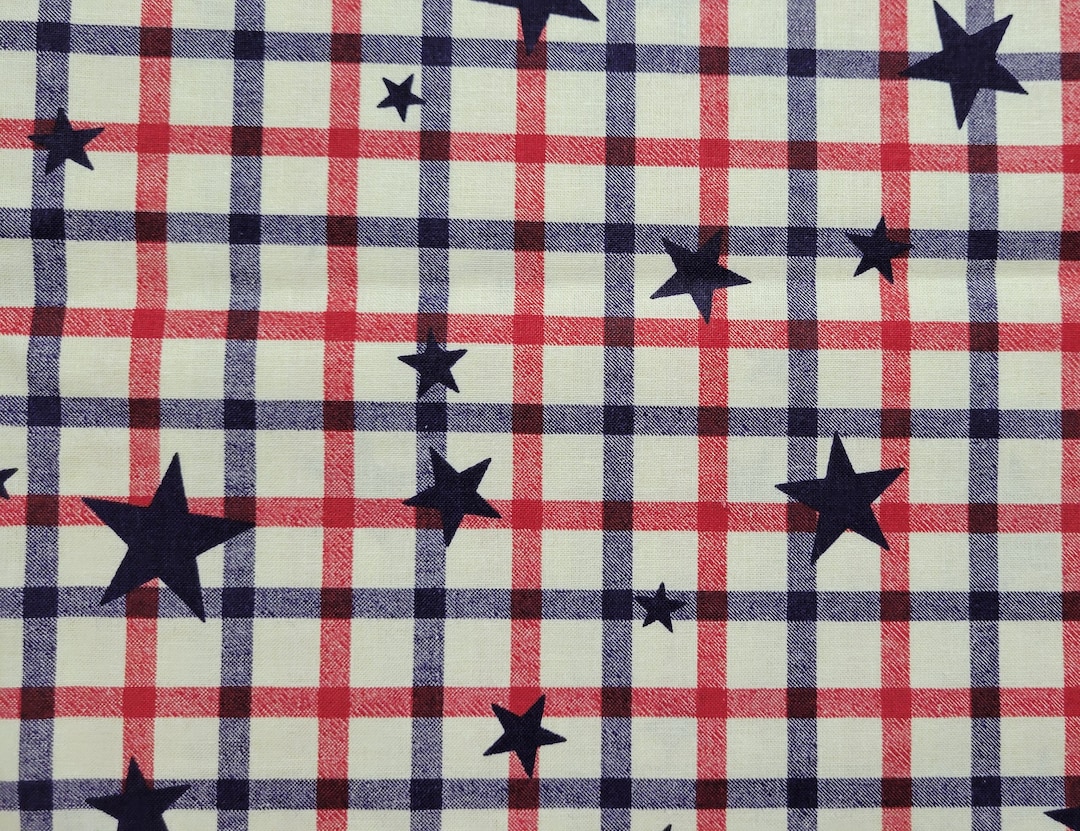 Patriotic Plaid With Stars Cotton Fabric (26 Inches) - Etsy