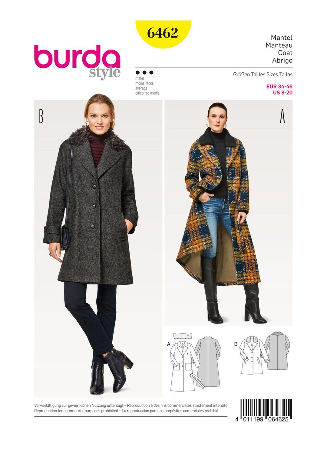 Burda Style Sewing Pattern 6462 Misses' Fur Collar Coat - Etsy