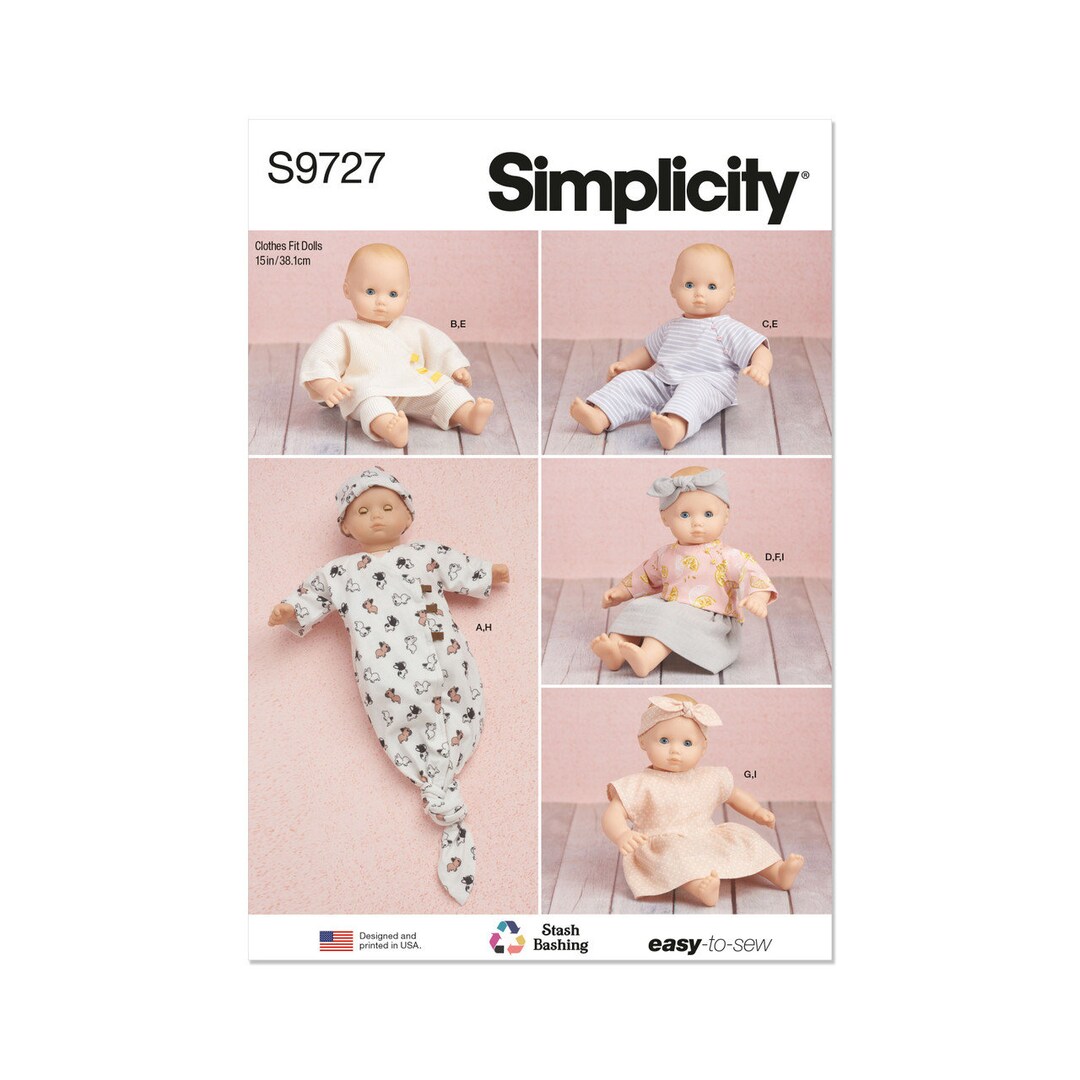 Simplicity Sewing Pattern S9727 15" Baby Doll Clothes, Hat and Headband ...
