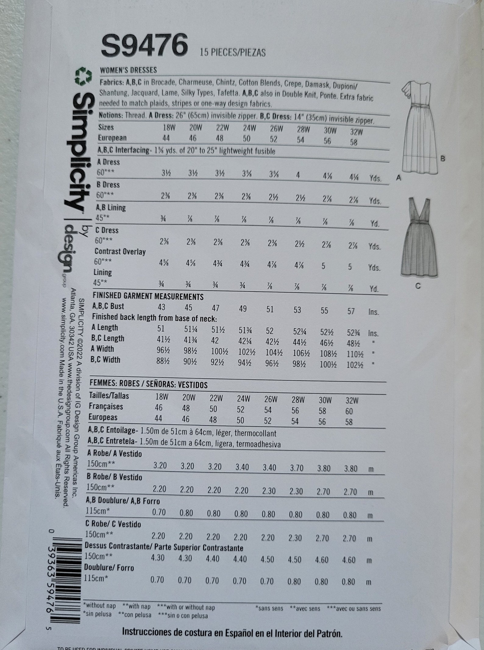 Simplicity Sewing Pattern S9476 Women's Dresses - Etsy