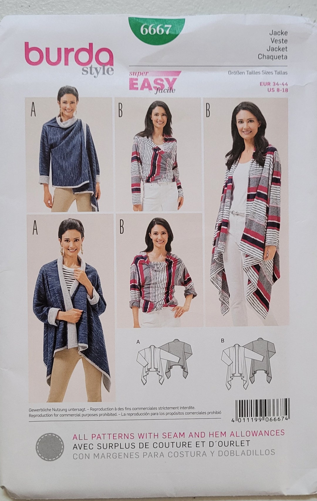 OUT of PRINT Burda Style Sewing Pattern 6667 Misses Jacket - Etsy