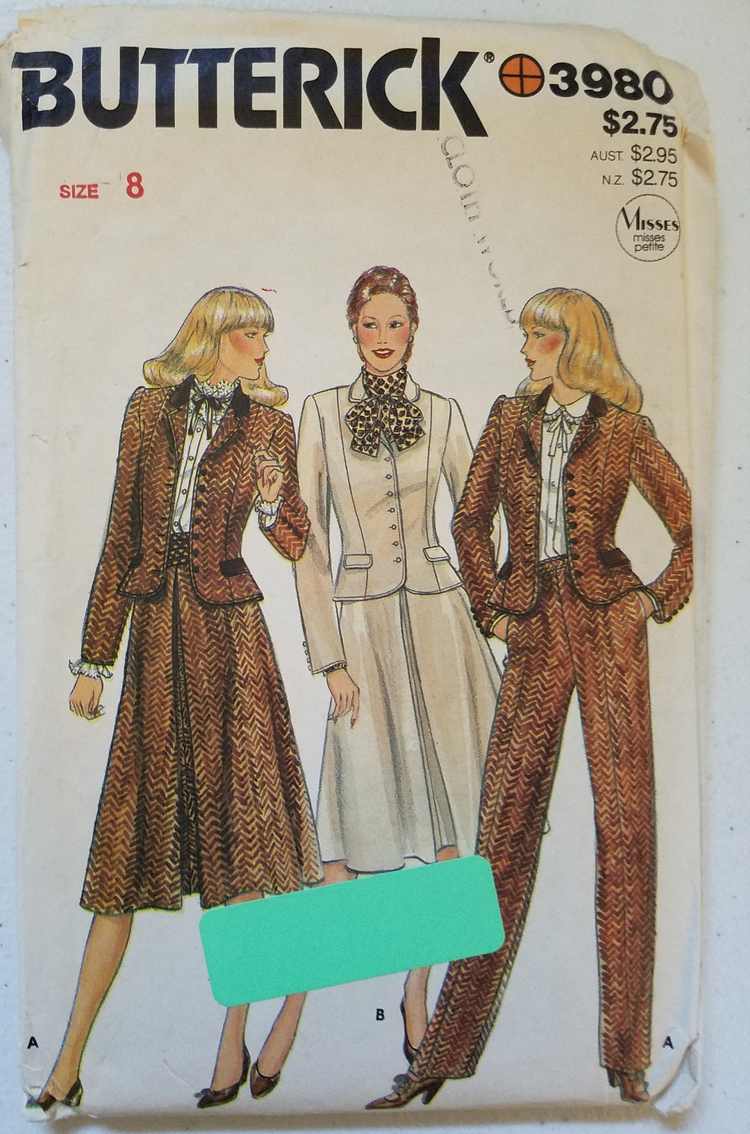 VINTAGE Butterick Sewing Pattern B3980 Misses' Jacket, Skirt & Pants - Etsy