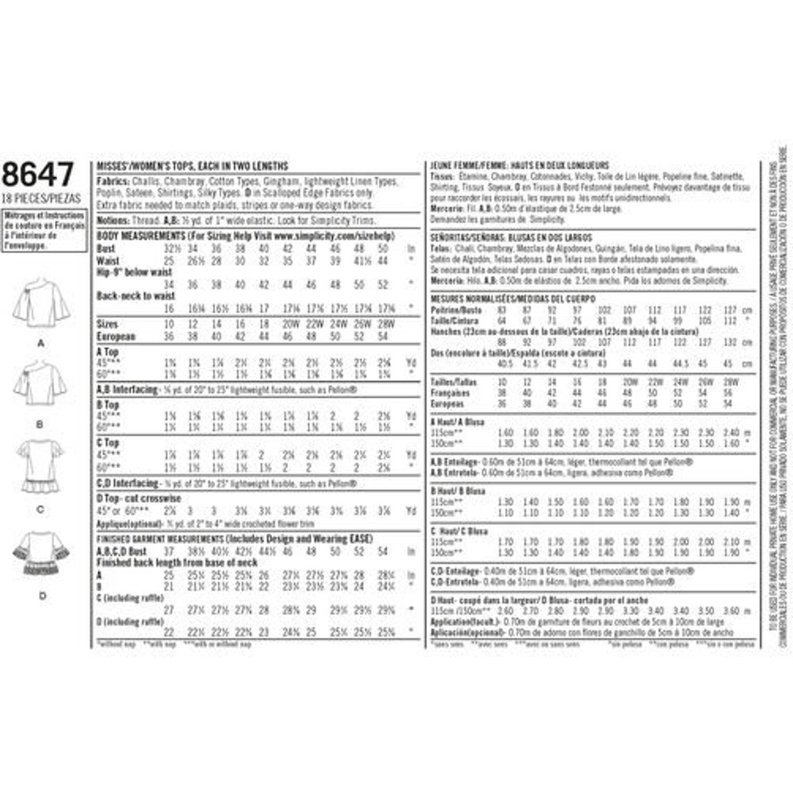 OUT of PRINT Simplicity Sewing Pattern 8647 - Etsy