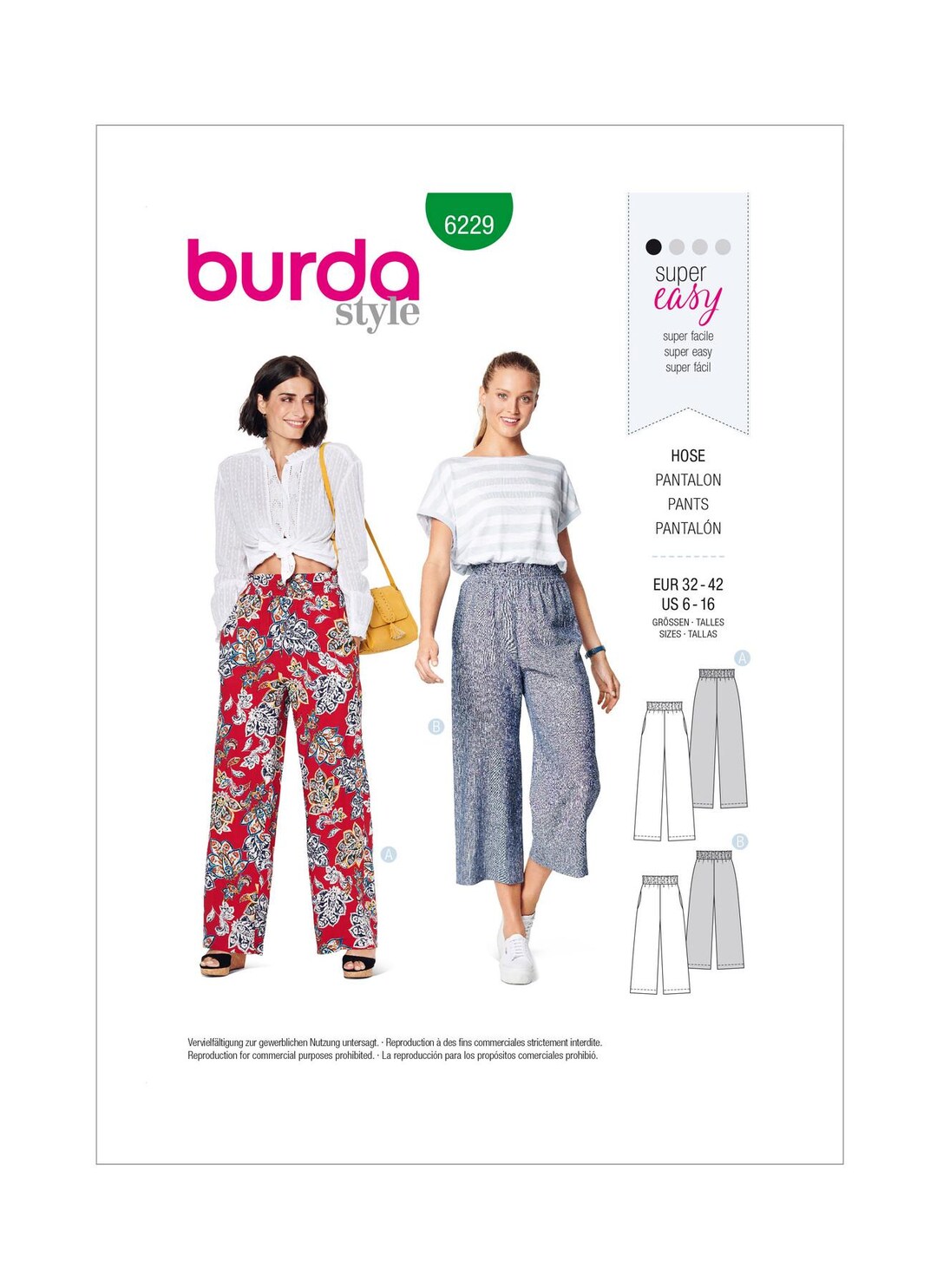 Burda Style Sewing Pattern 6229 Misses' Pull-on Pants in Two Lengths - Etsy