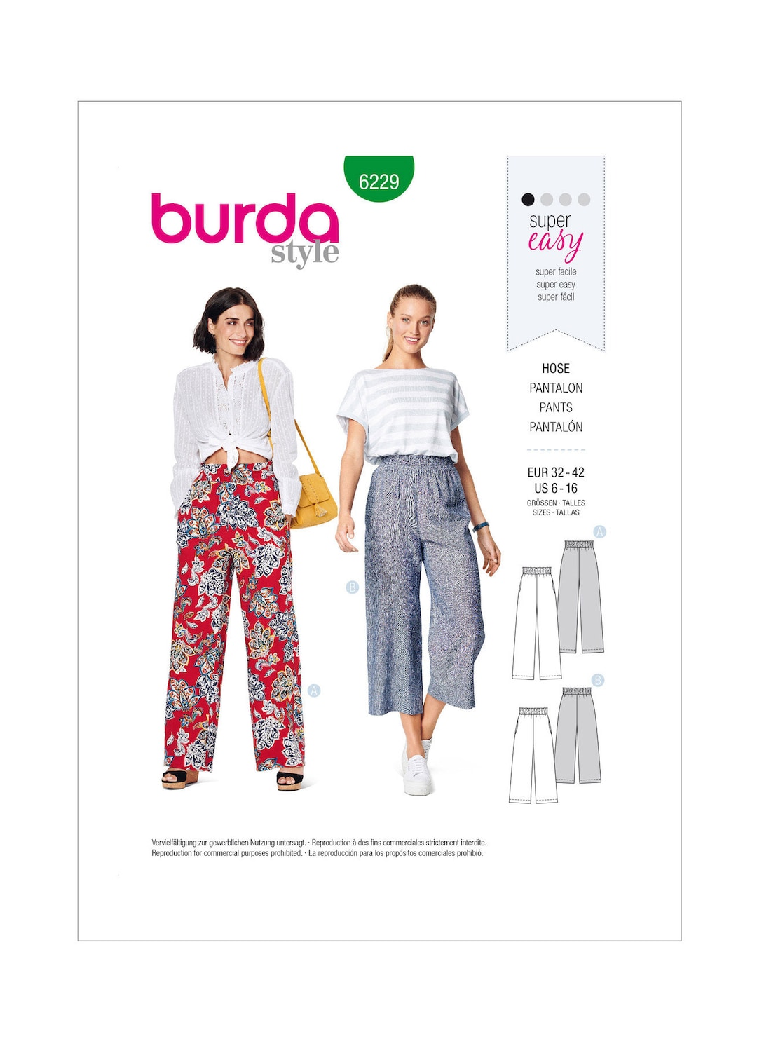 Burda Style Sewing Pattern 6229 Misses' Pull-on Pants in Two Lengths - Etsy
