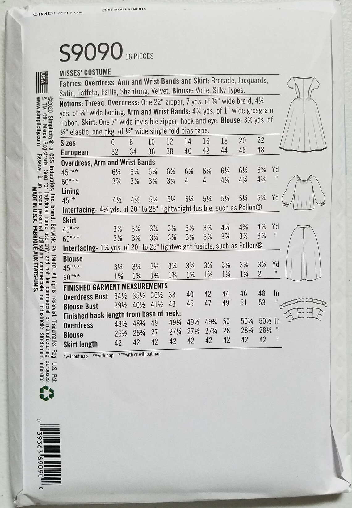 Simplicity Sewing Pattern S9090 Misses' Costume - Etsy