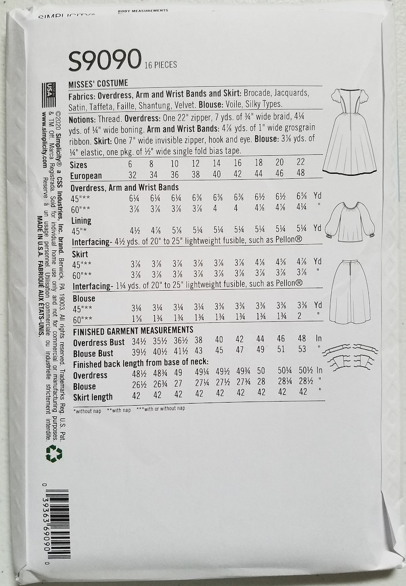 Simplicity Sewing Pattern S9090 Misses' Costume - Etsy