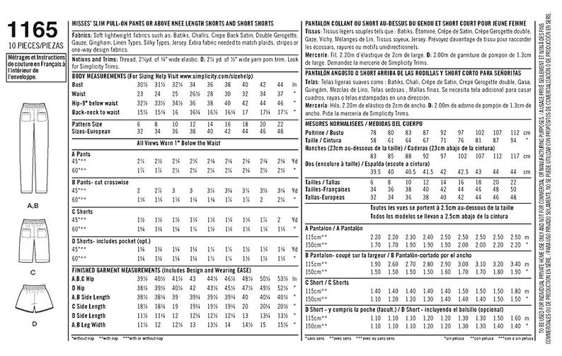 Simplicity Sewing Pattern 1165 Misses' Pull-on Pants Long - Etsy