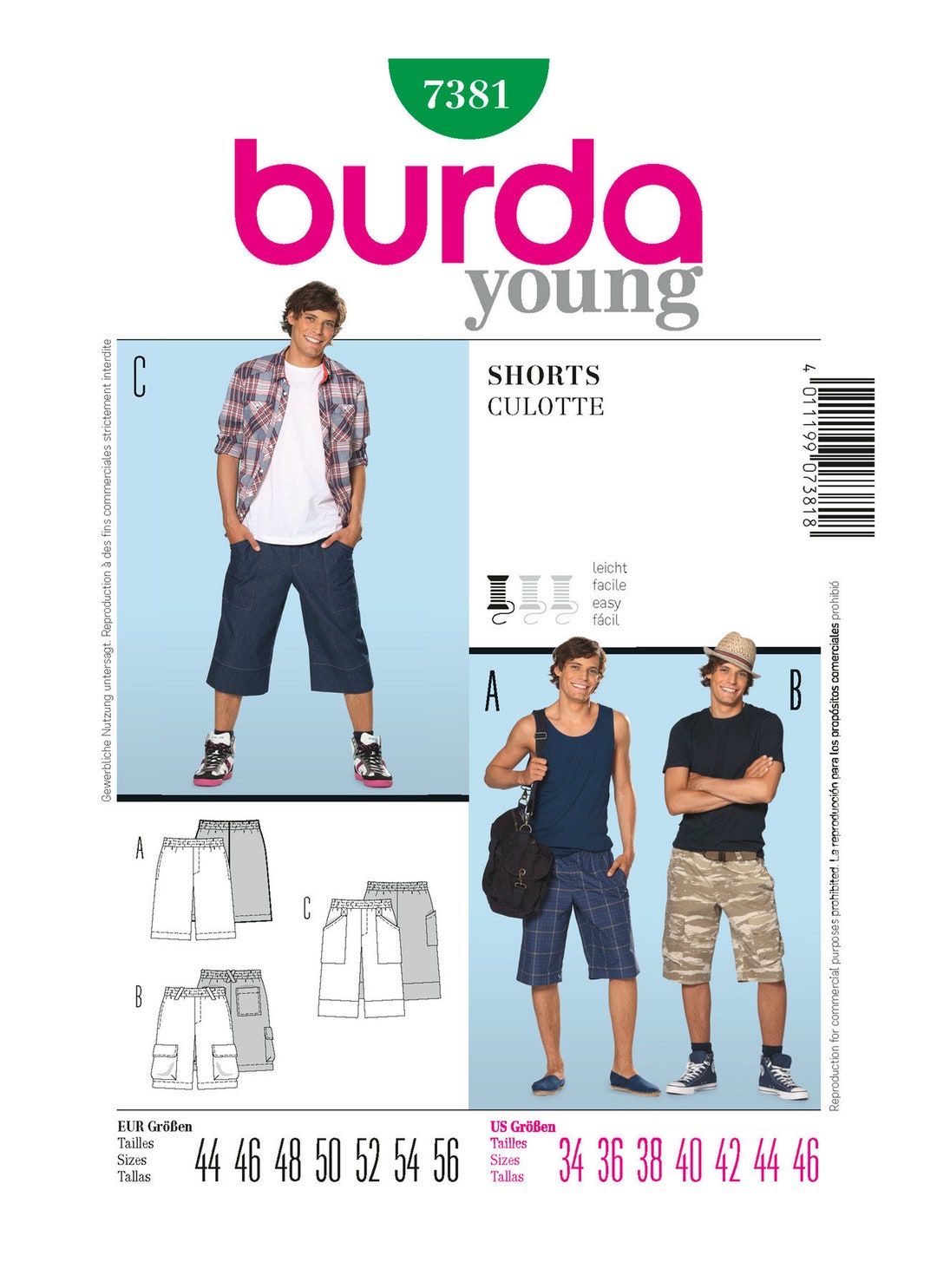 Burda Style Sewing Pattern 7381 Men's Shorts - Etsy