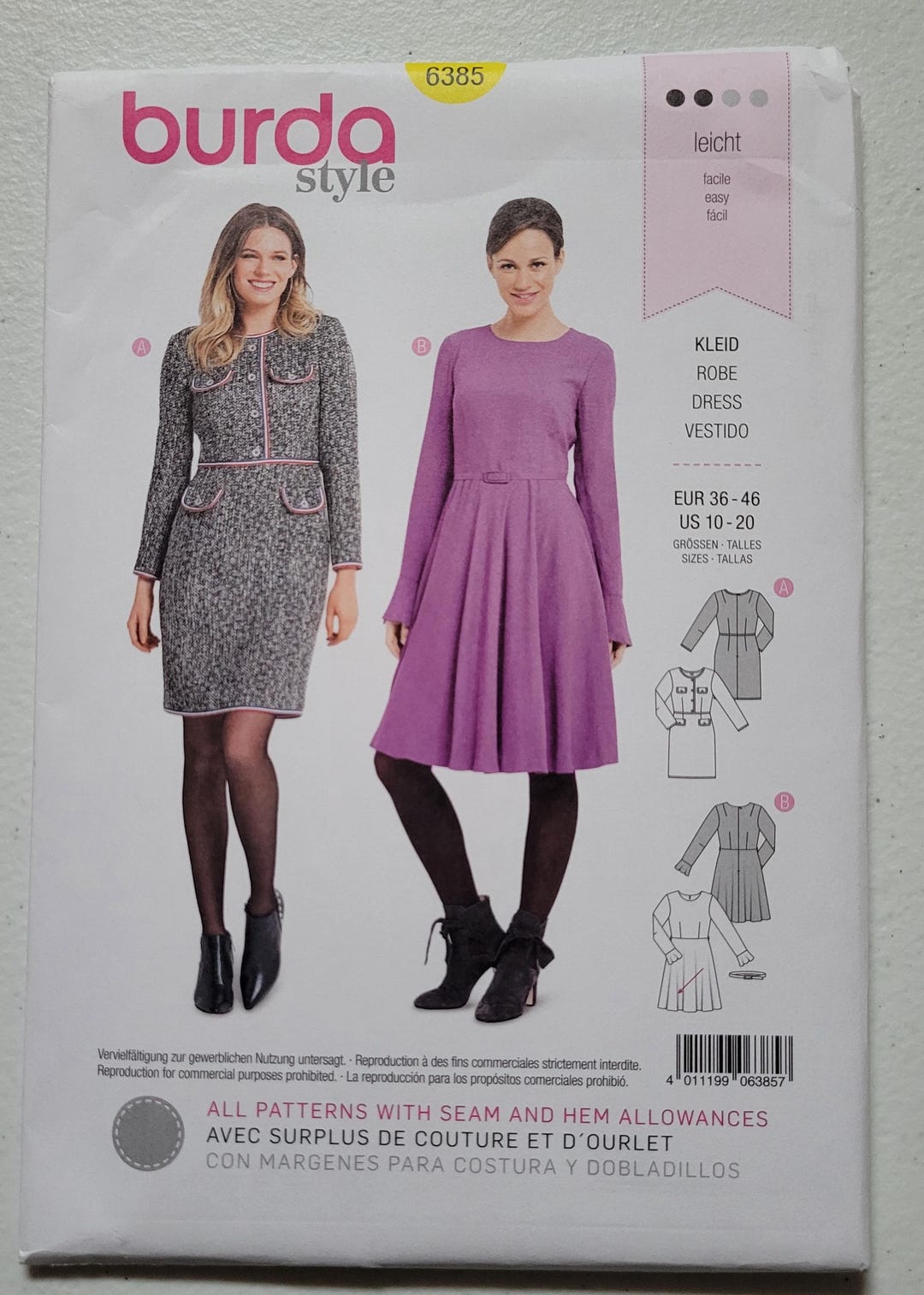 OUT of PRINT Burda Style Sewing Pattern 6385 Misses Dress - Etsy