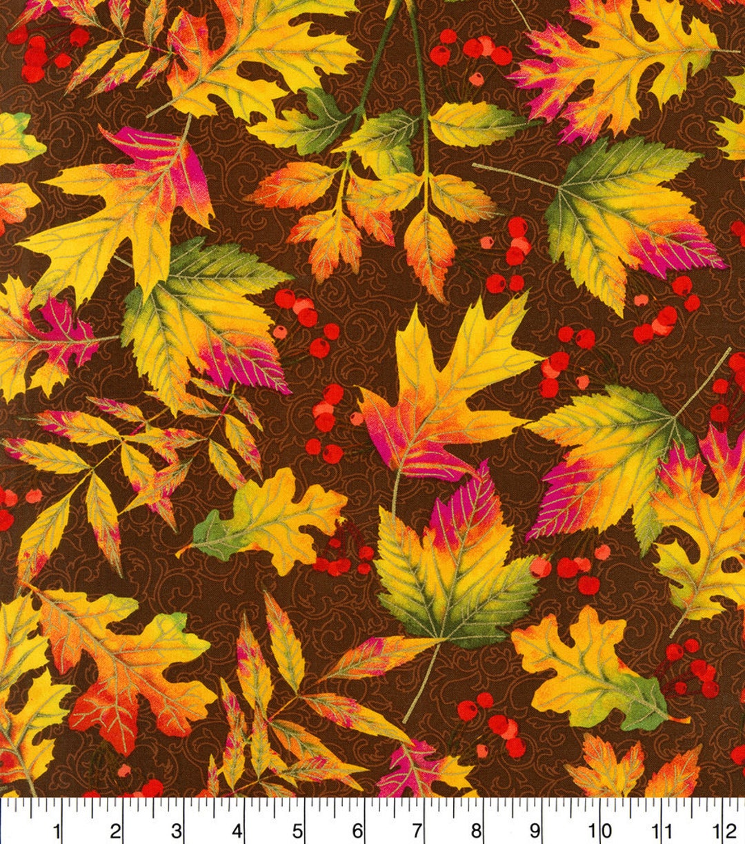 Harvest Leaves & Berries Cotton Fabric Sold by the Yard - Etsy
