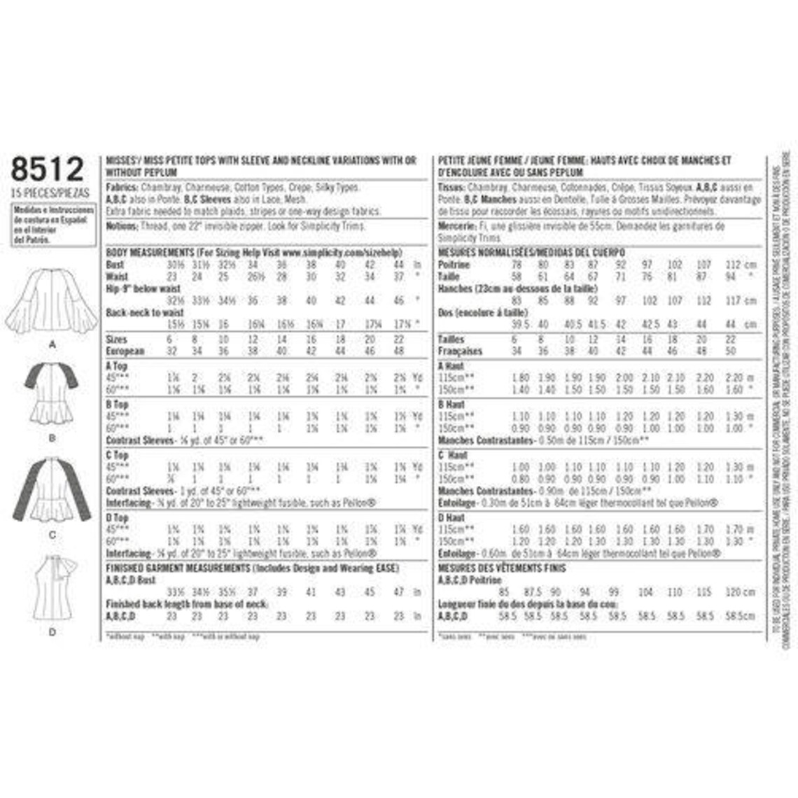 OUT of PRINT Simplicity Sewing Pattern 8512 Misses'/miss - Etsy