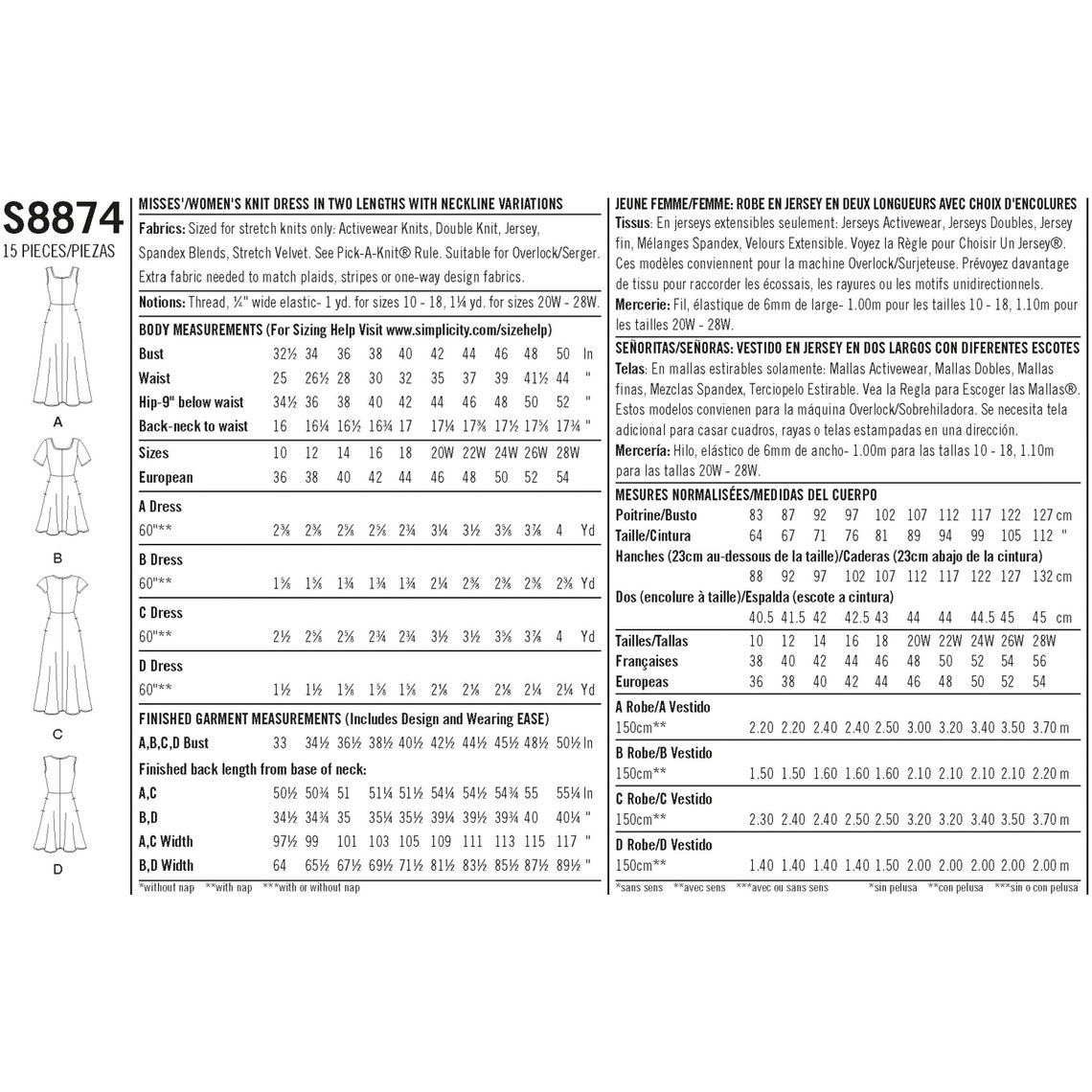 Simplicity Sewing Pattern S8874 Misses'/women's | Etsy