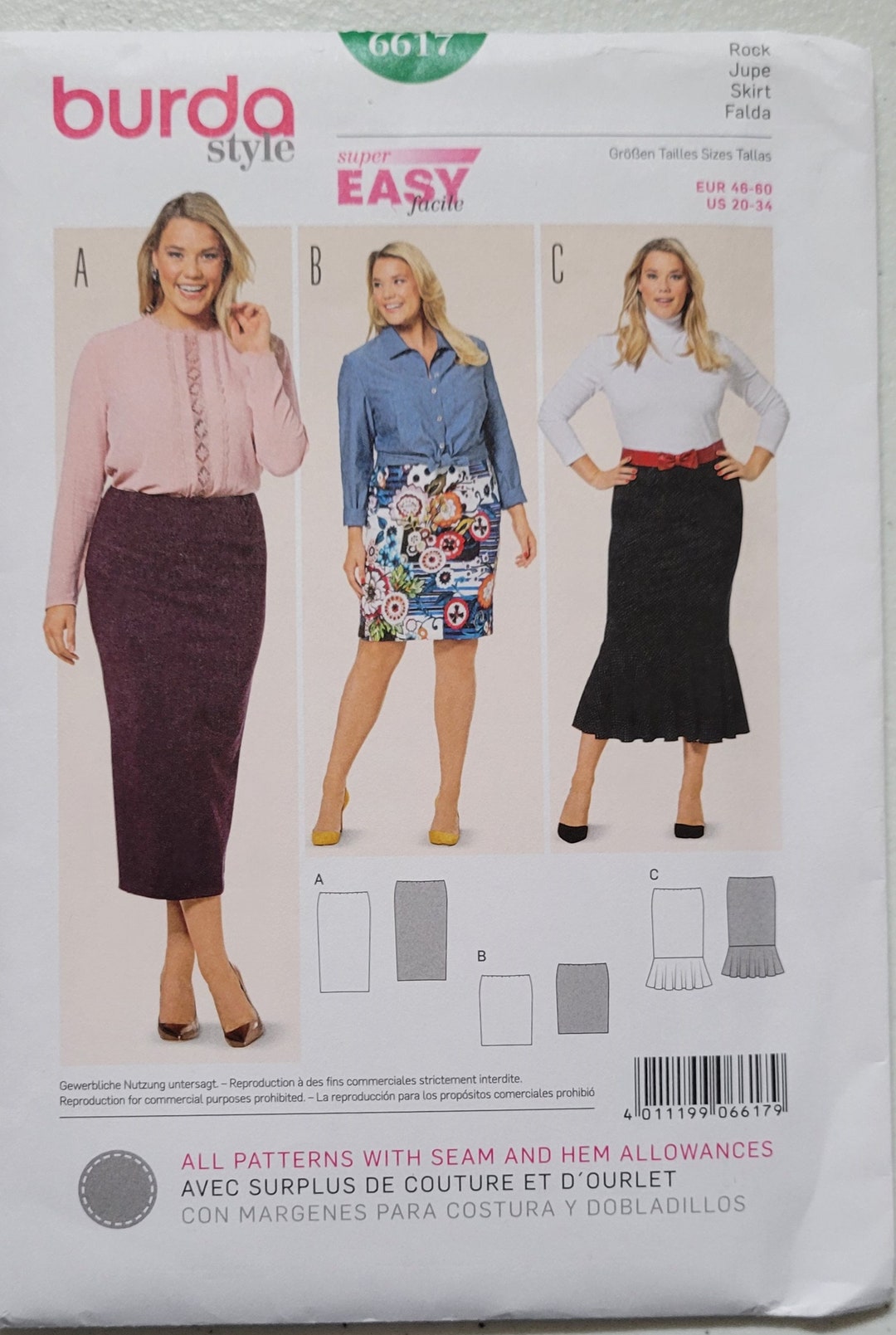 OUT of PRINT Burda Style Sewing Pattern 6617 Women's Skirt - Etsy