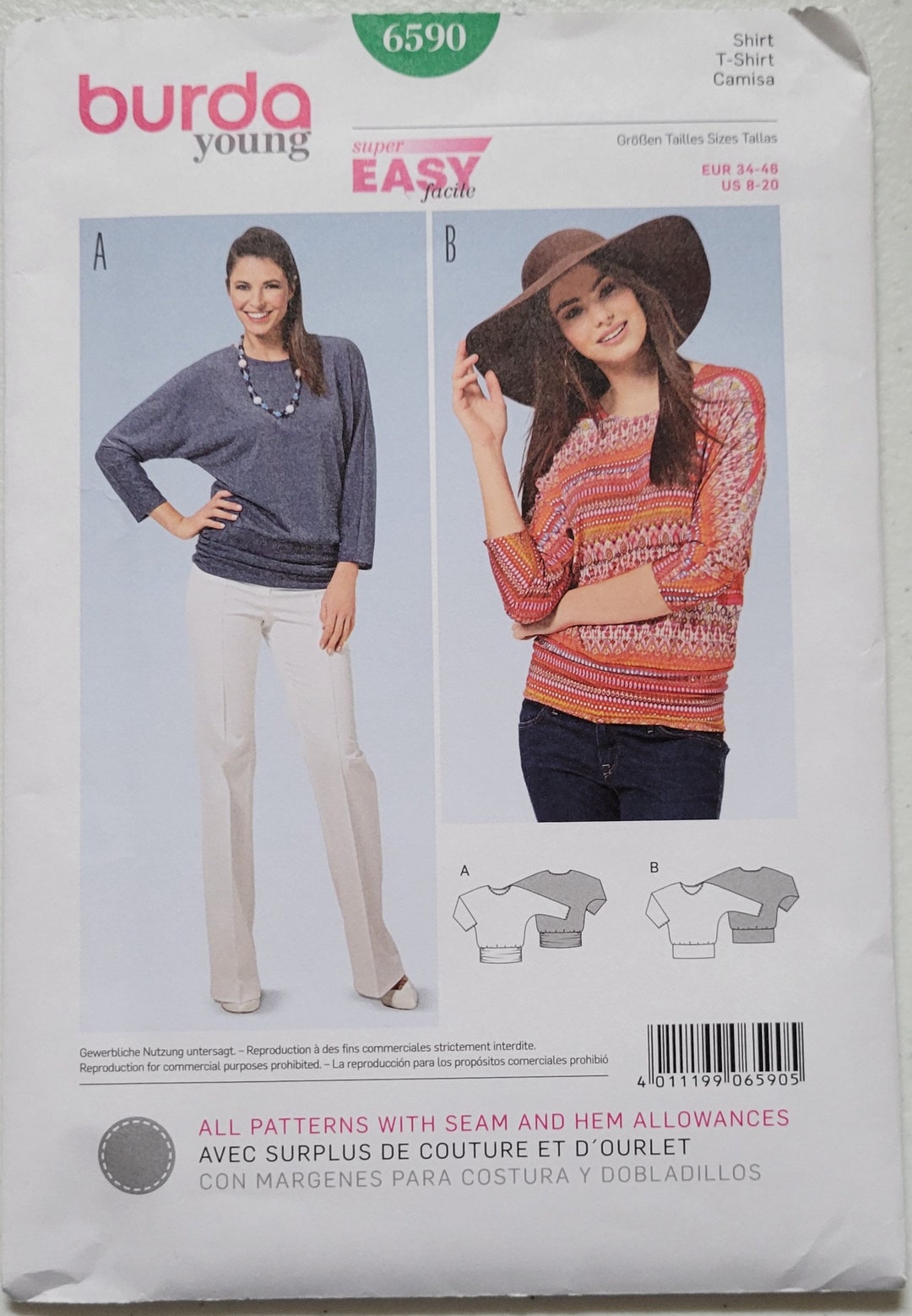 OUT of PRINT Burda Style Sewing Pattern 6590 Misses T-shirt - Etsy