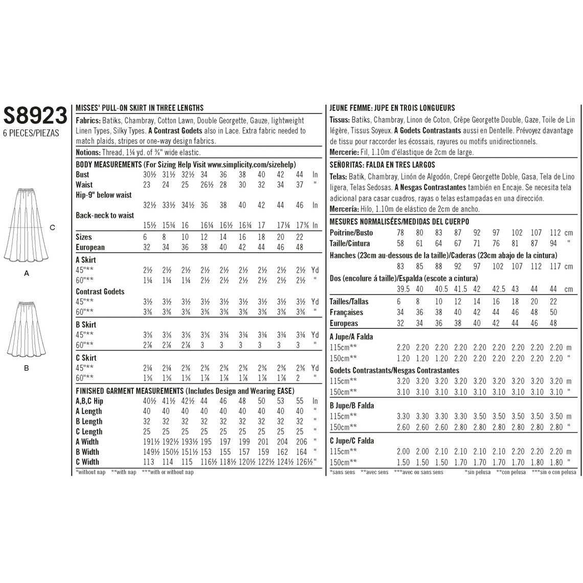 Simplicity Sewing Pattern S8923 Misses' Pull-on Skirts - Etsy