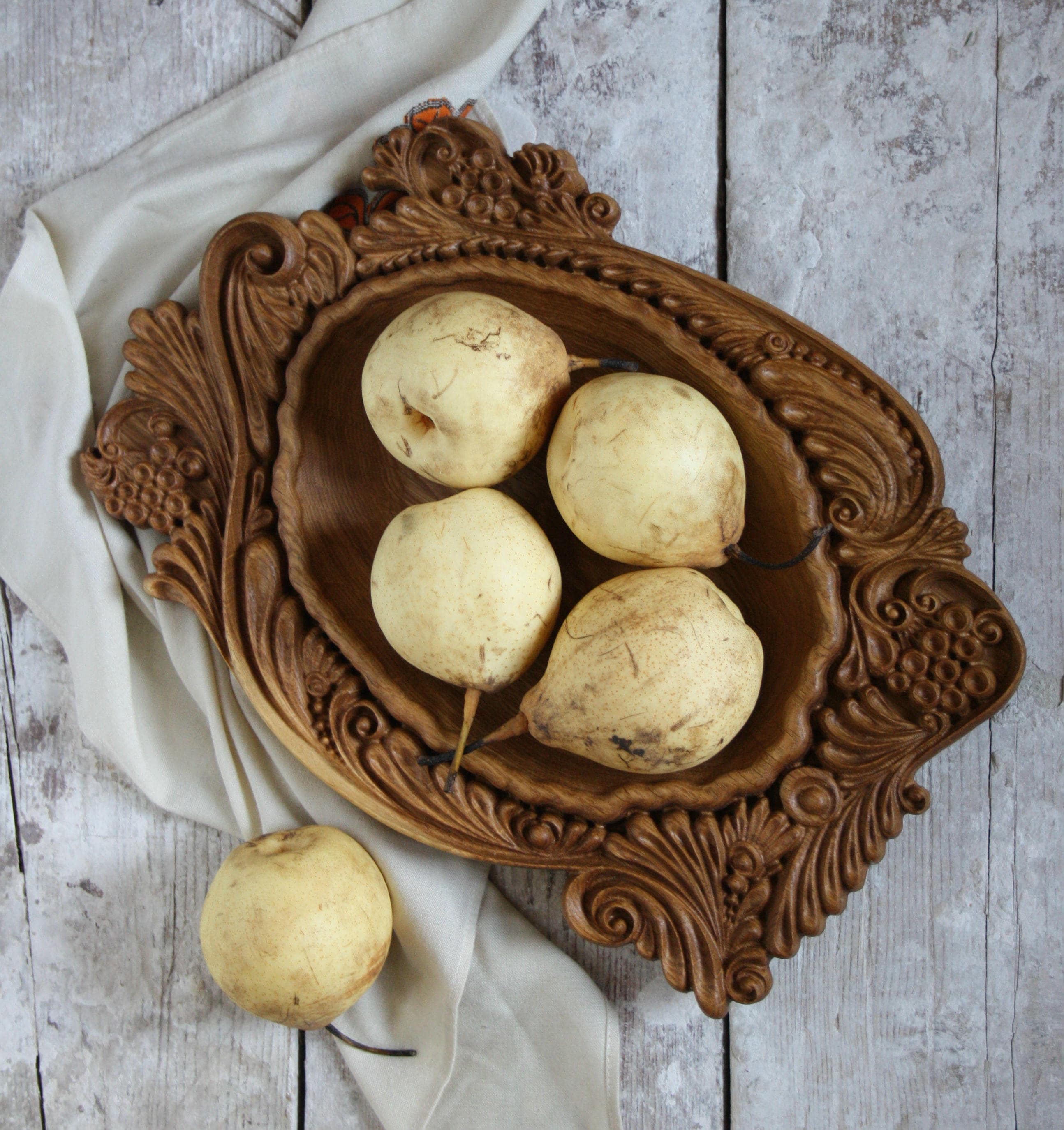 Solid Wood Carving Dish Plate Oak Centerpiece Tableware | Etsy