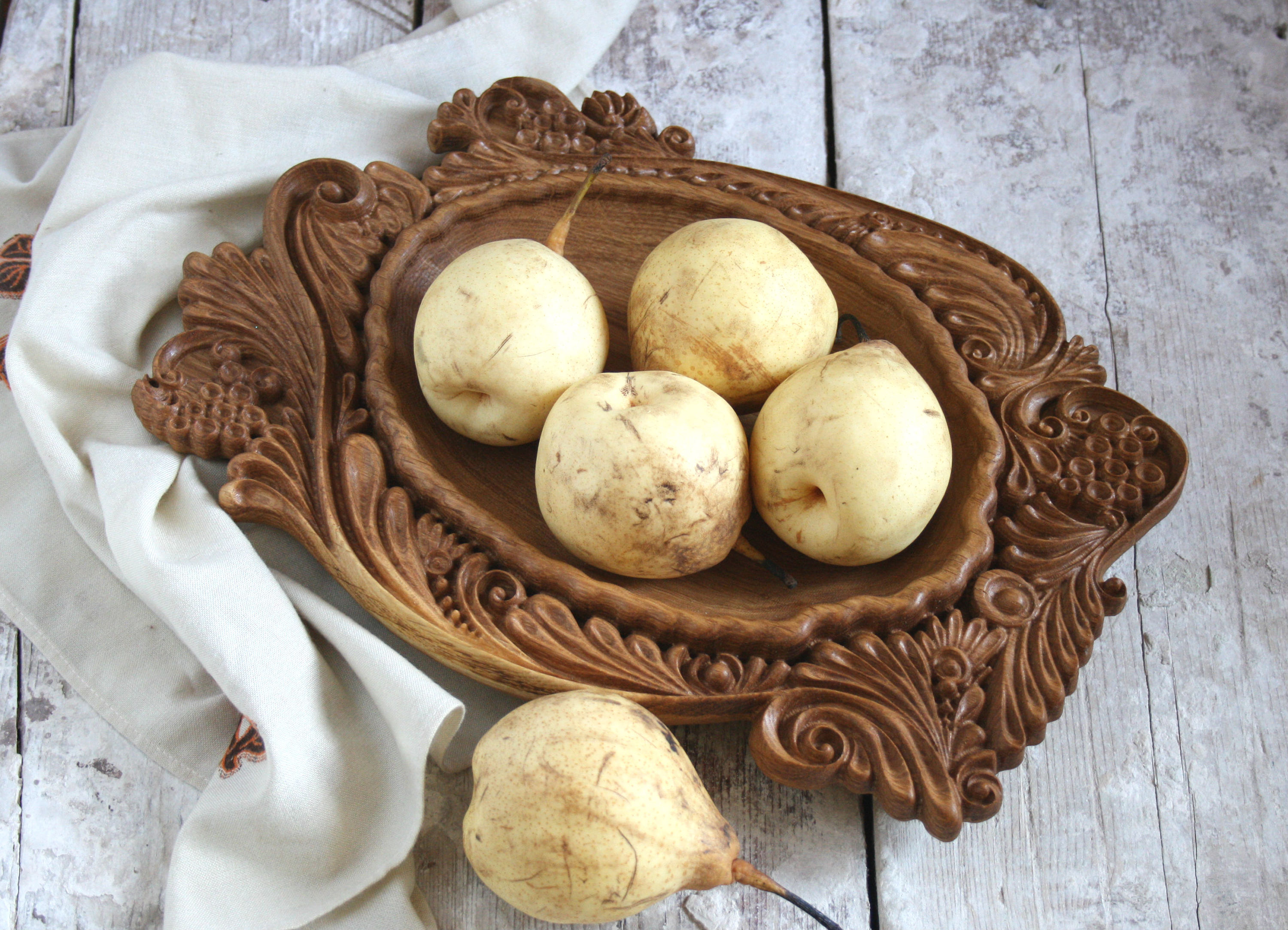 Solid Wood Carving Dish Plate Oak Centerpiece Tableware | Etsy