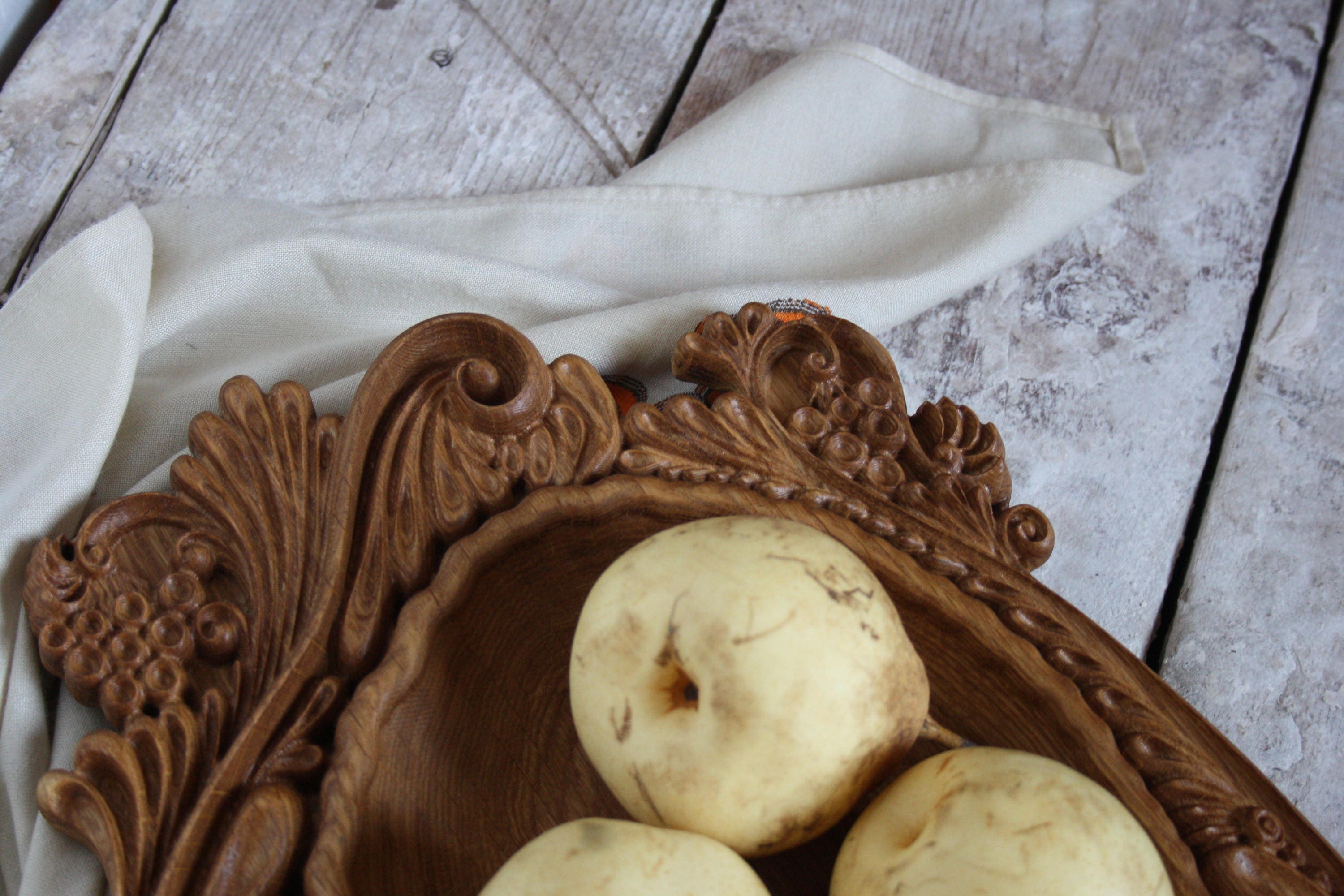 Solid Wood Carving Dish Plate Oak Centerpiece Tableware | Etsy