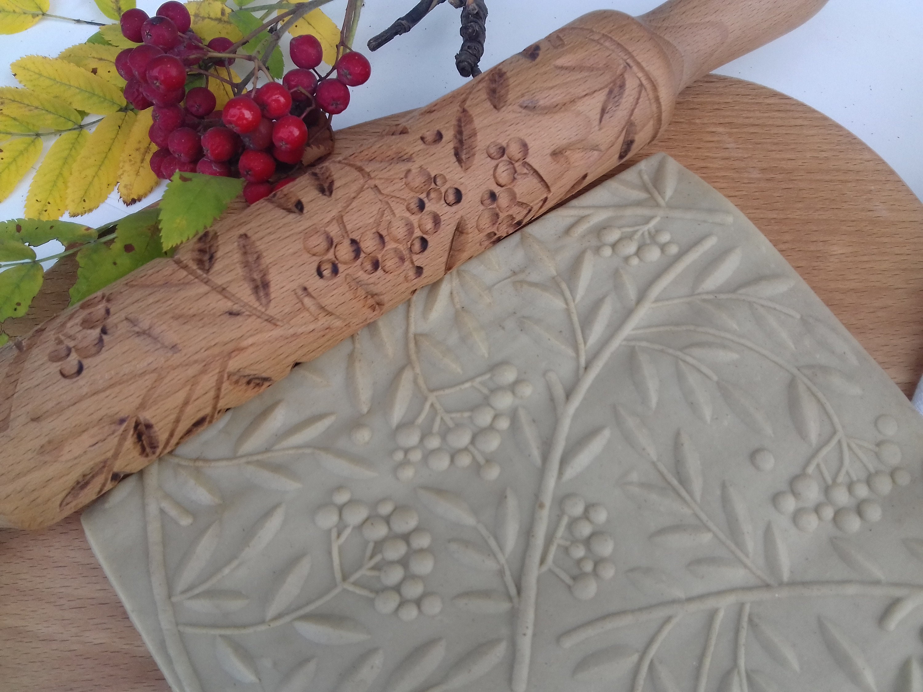 Rolling Pin With Rowan Berries Springerle Gift DAY Home Decor | Etsy
