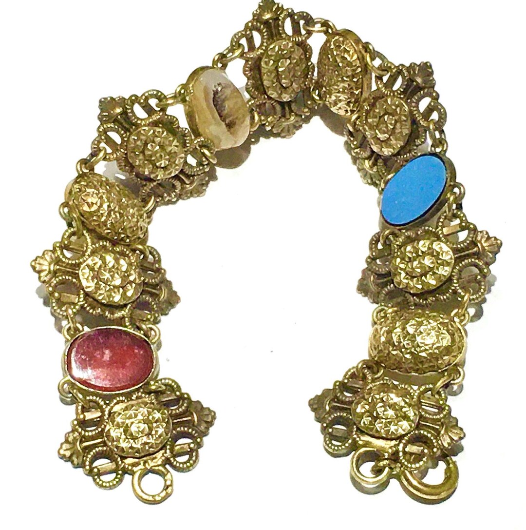 Victorian French Bracelet Sterling Gold Wash Agate Victorian Antique ...