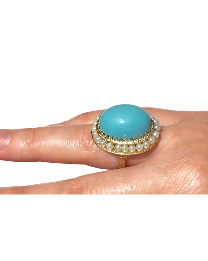 BIG Blue Turquoise Baby Pearls / Pearl Seeds Halo 14k Ring - Etsy