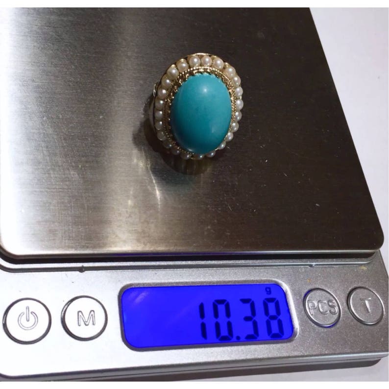 BIG Blue Turquoise Baby Pearls / Pearl Seeds Halo 14k Ring - Etsy