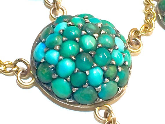 Victorian Pave Turquoise clusters Victorian 9K gold C… - Gem