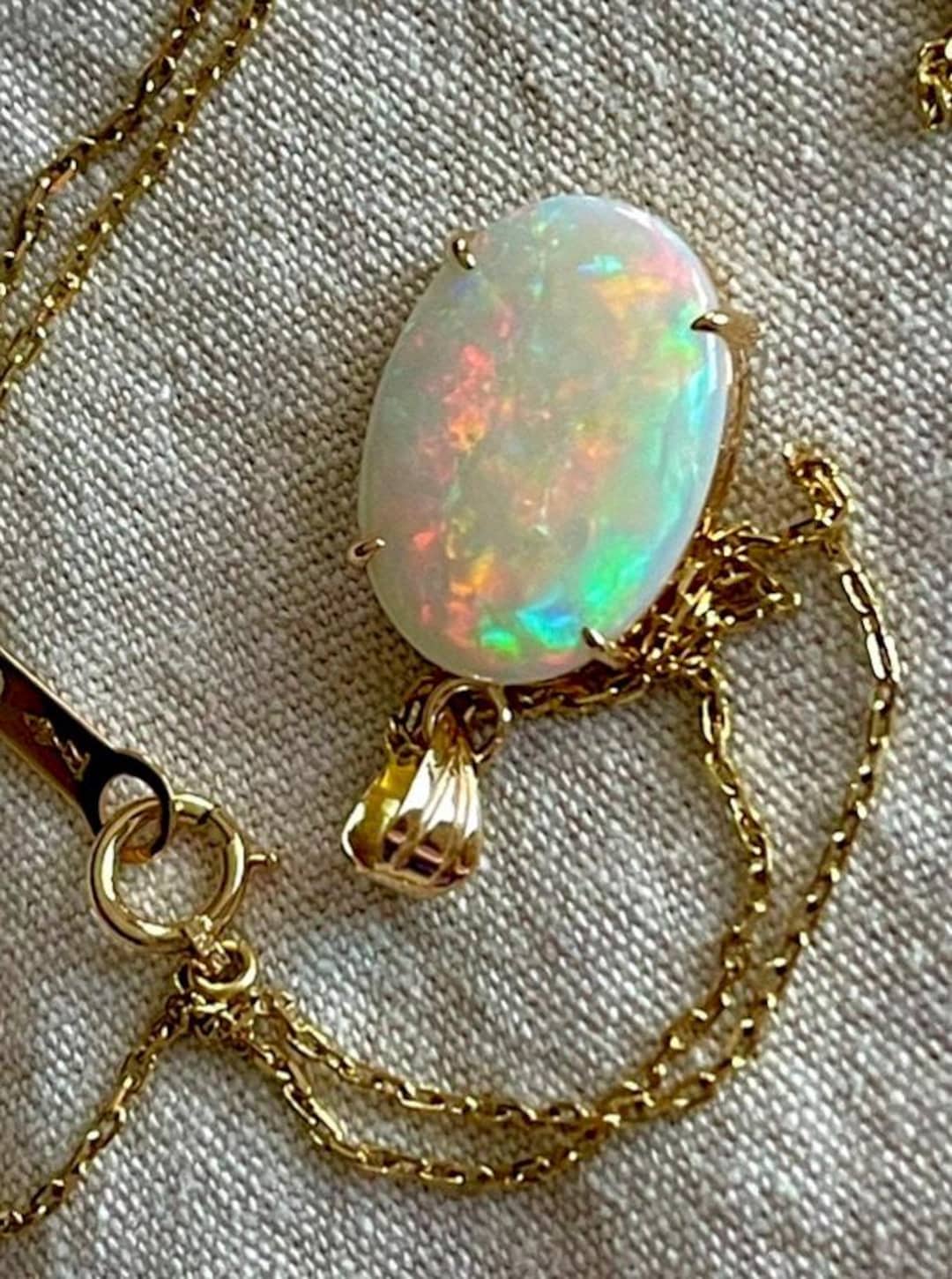 18k Australian FIRE Opal Pendant W/chain Necklace - Etsy