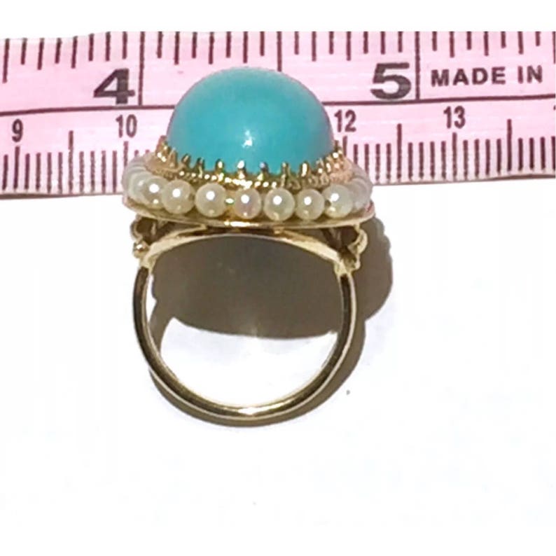 BIG Blue Turquoise Baby Pearls / Pearl Seeds Halo 14k Ring - Etsy