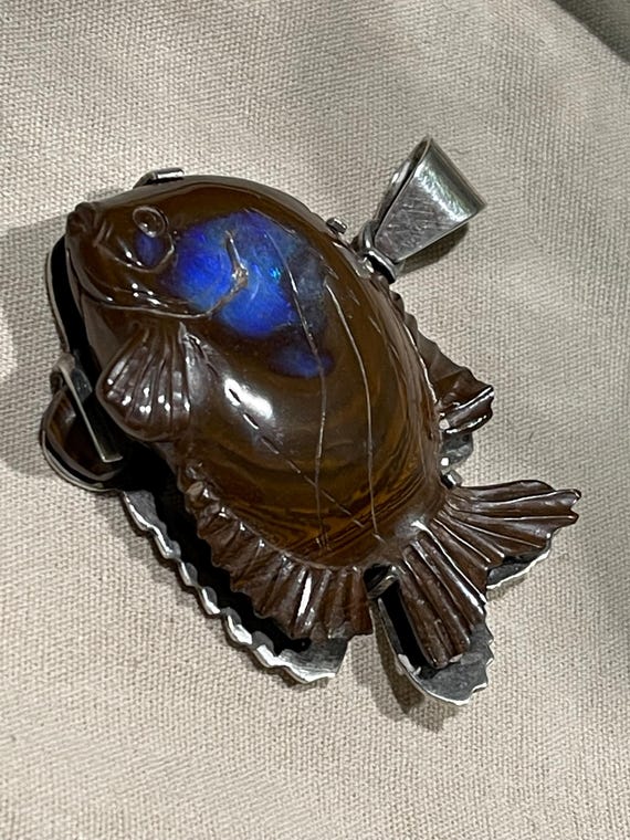 Huge 130+Ct Boulder opal carving pendant Native Amer… - Gem