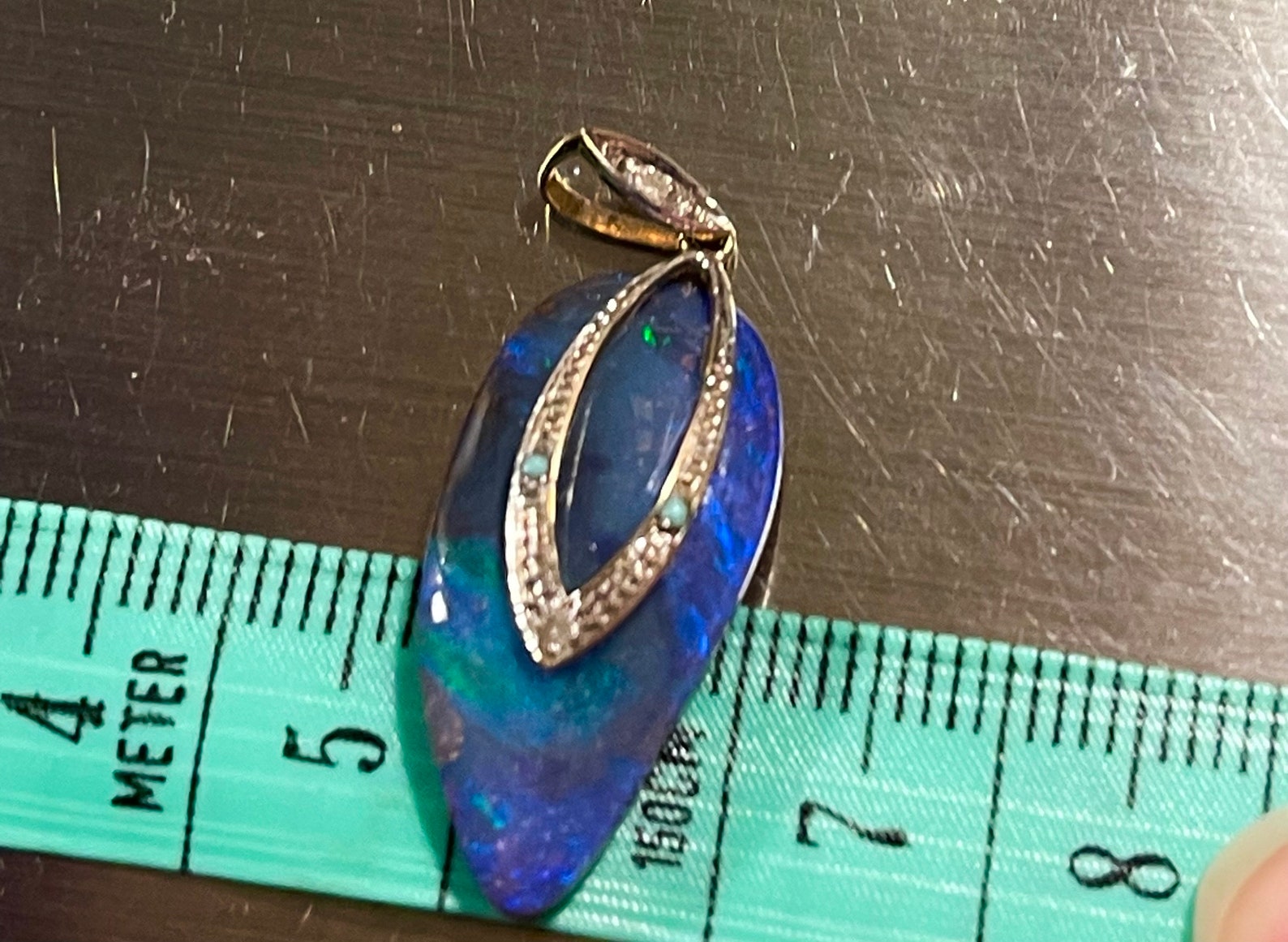 14k Solid Australian Blue Opal Diamonds Turquoise Pendant - Etsy