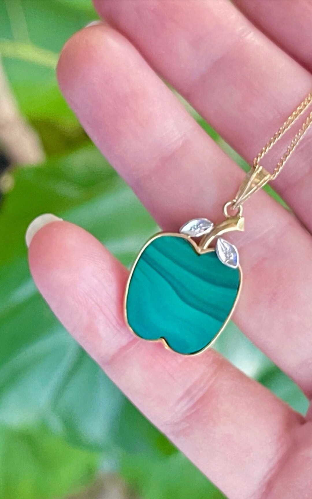 Malachite Diamonds 14k Solid Gold Apple Fruit Pendant - Etsy