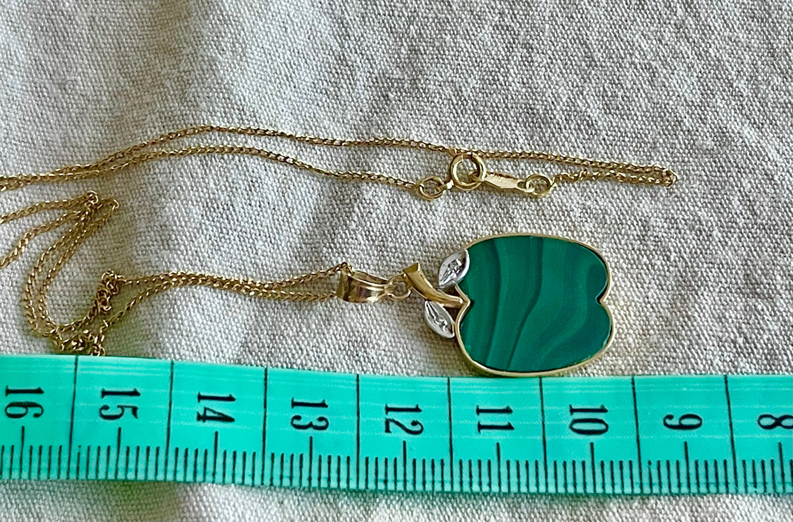 Malachite Diamonds 14k Solid Gold Apple Fruit Pendant - Etsy