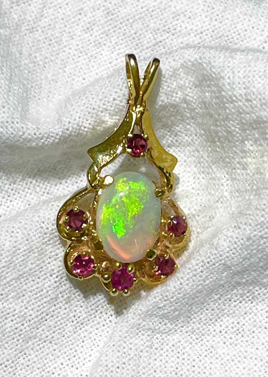 14k Natural Australian Fire Opal Ruby Pendant October Birthstone ...