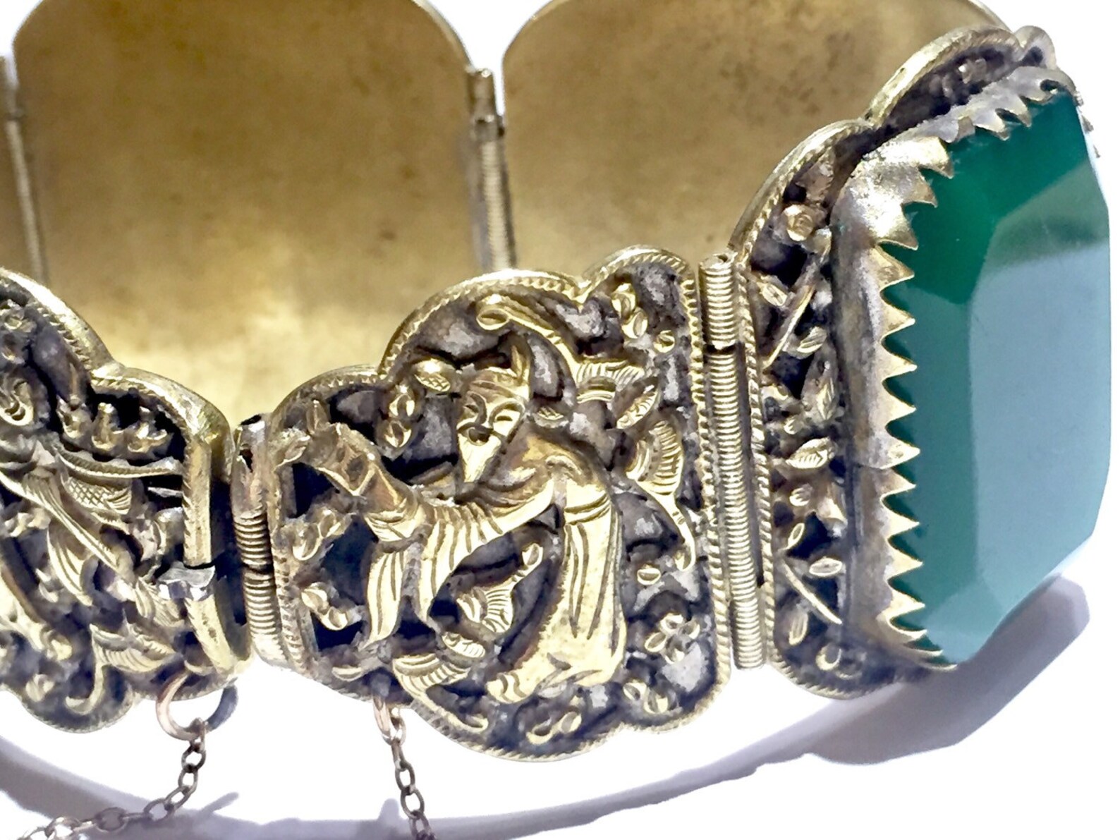 BIG Chinese Antique Vintage Bracelet With Green Stone or Paste China ...