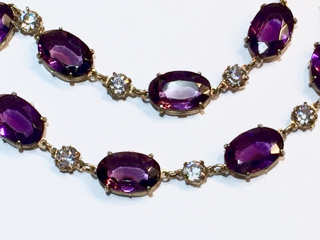 Victorian Amethyst Diamond PASTE Sterling SILVER Gold Gilt Riviere ...