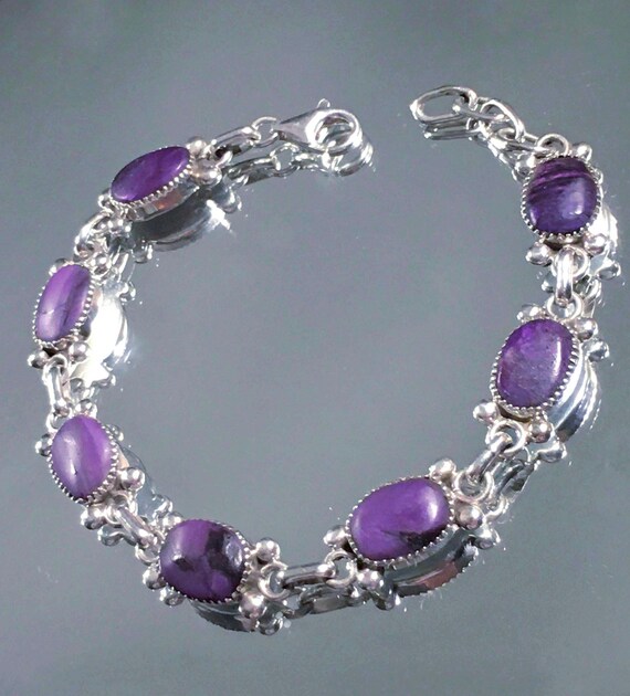 Native American Sugilite Sterling Silver Bracelet: Zu… - Gem
