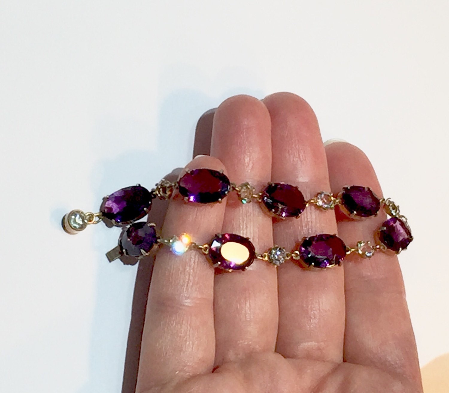 Victorian Amethyst Diamond PASTE Sterling SILVER Gold Gilt Riviere ...