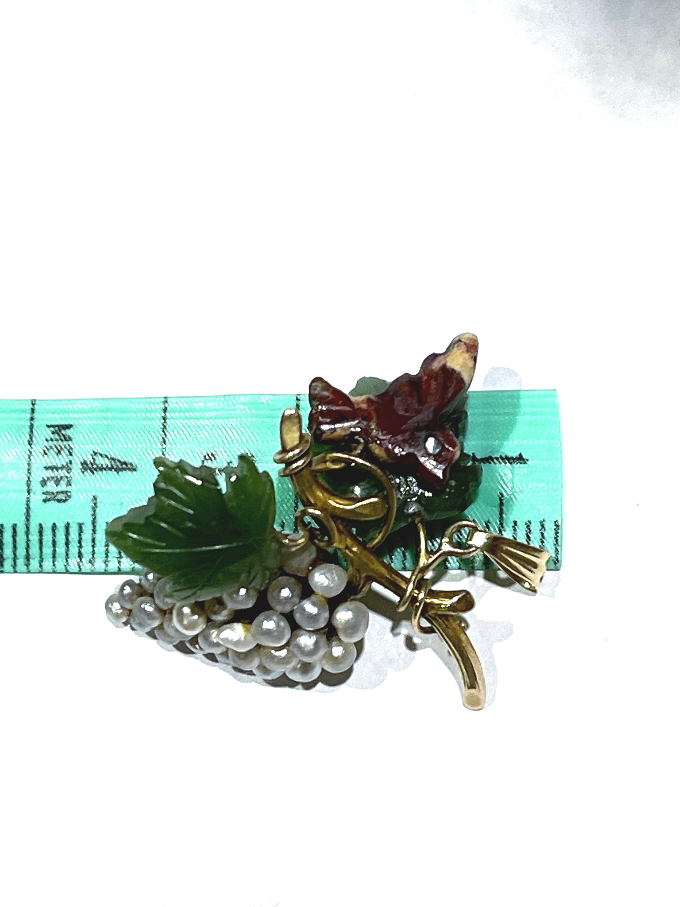 14k Natural Pearls Grape Vine Pendant Carved Leaf Grape Pendant ...