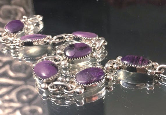 Native American Sugilite Sterling Silver Bracelet: Zu… - Gem
