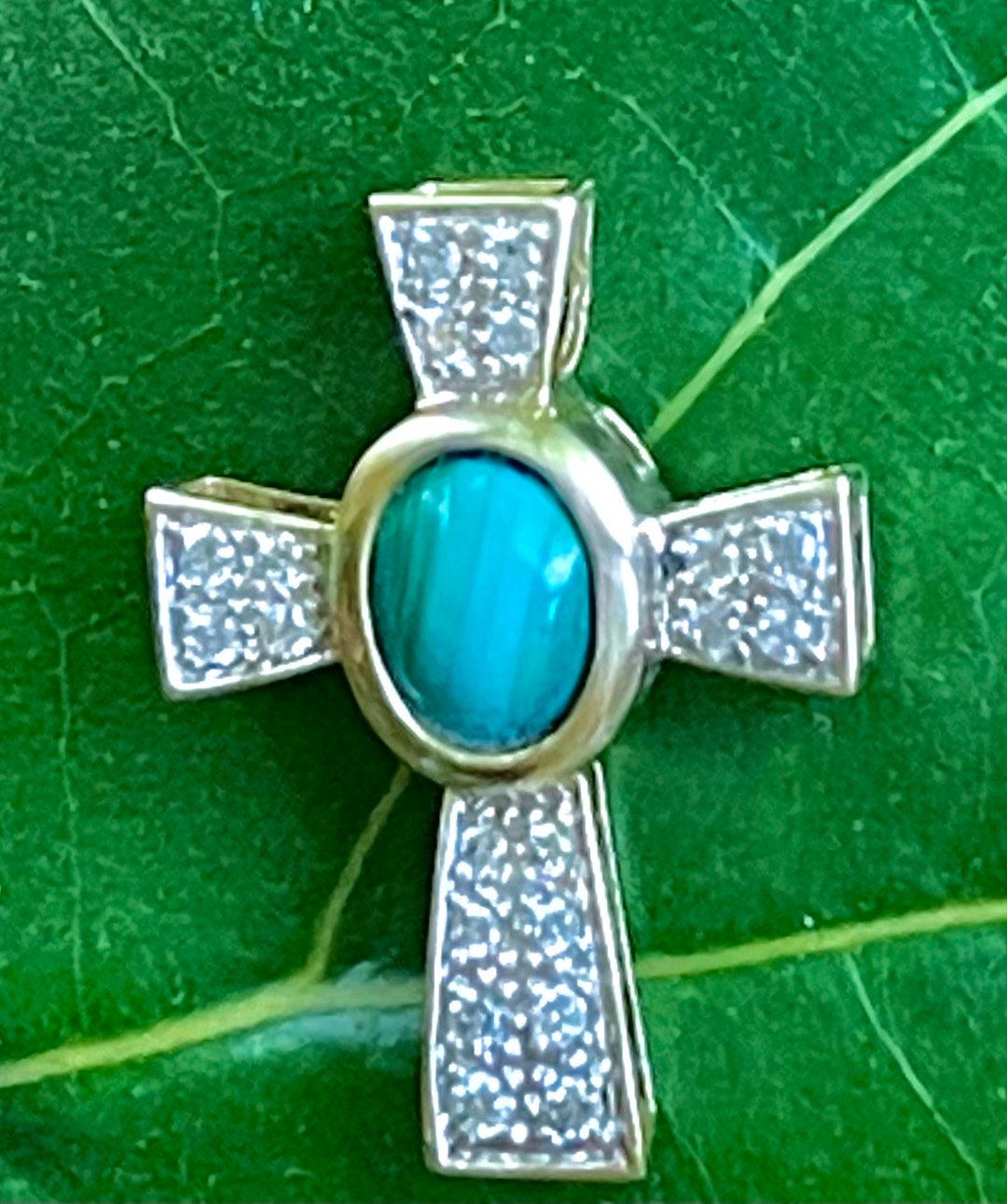 Malachite Diamonds 14k Solid Gold Cross Pendant - Etsy