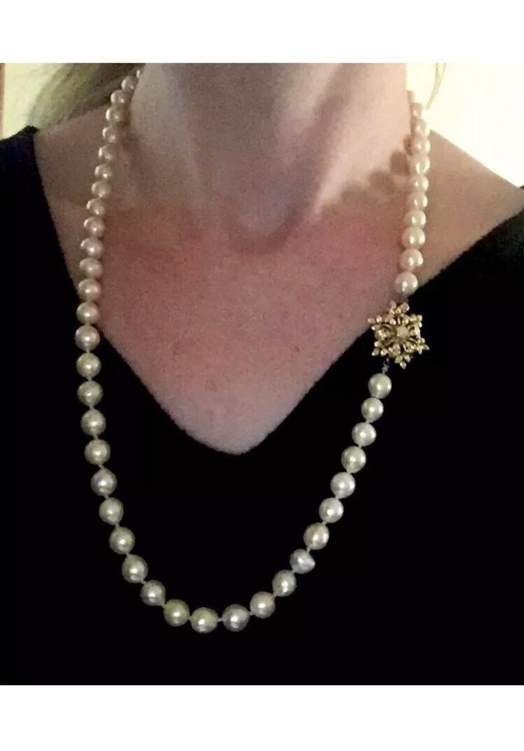 14k GOLDEN Akoya Pearls Opal 14k Gold BIG Clasp Pearl Flapper Opera ...
