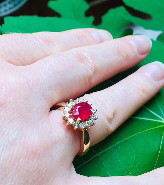 EFFY 14k Ruby Diamonds halo ring 14k yellow gold BH D… - Gem
