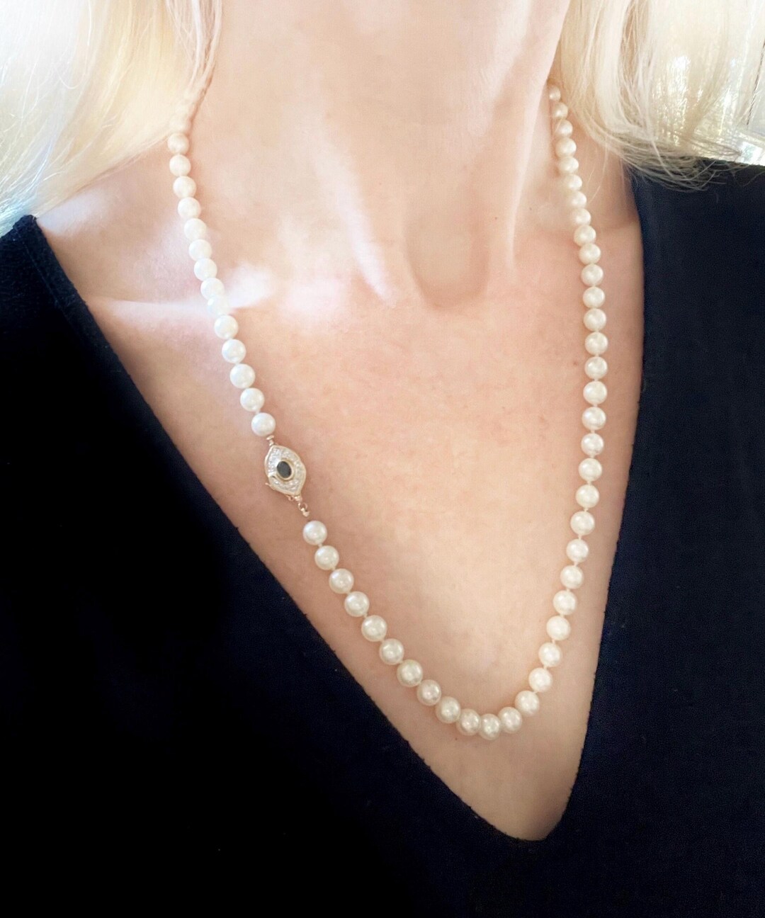 14k Opera Natural Sapphire Diamonds Saltwater Pearls Akoya Necklace Art ...