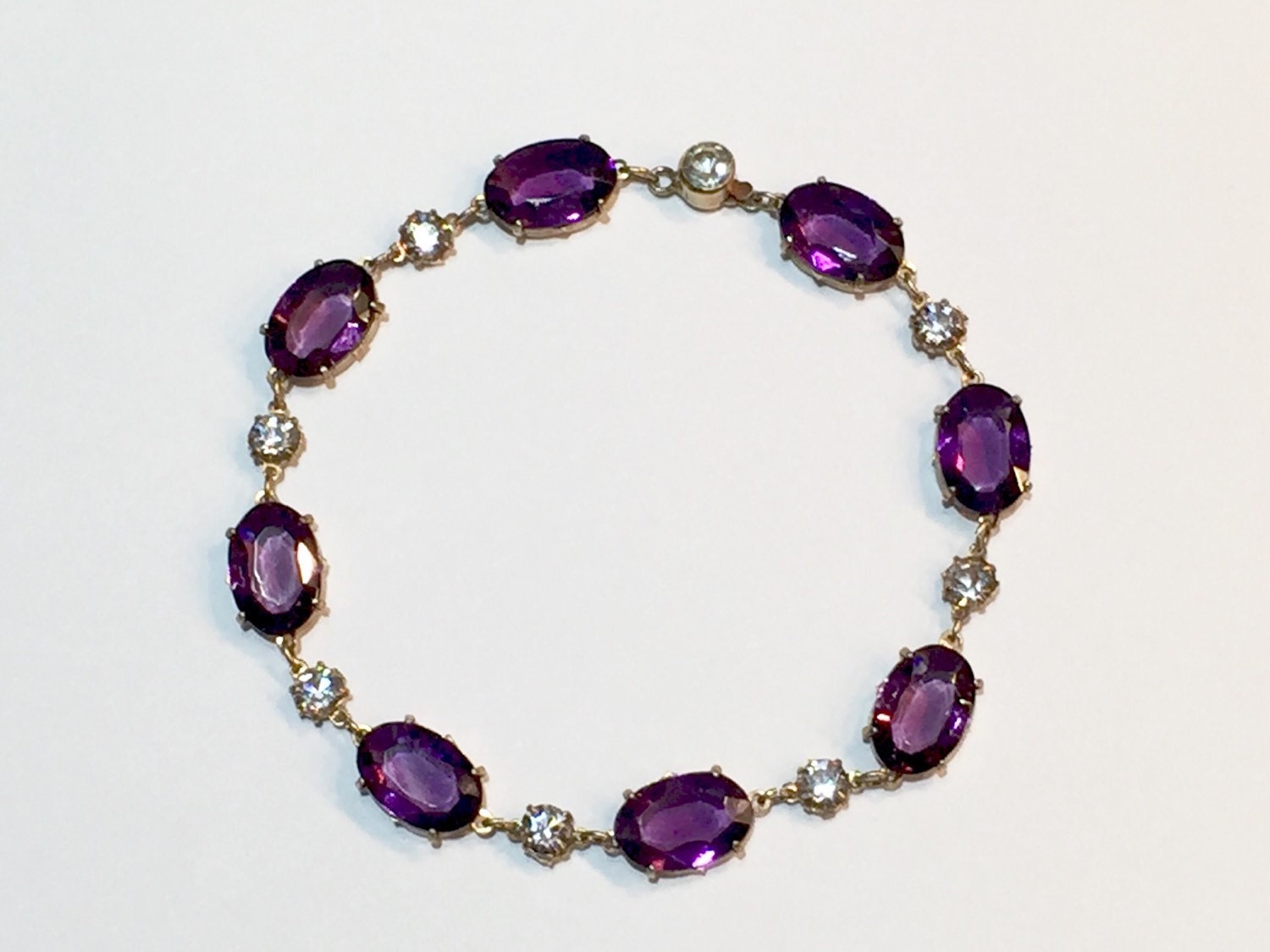 Victorian Amethyst Diamond PASTE Sterling SILVER Gold Gilt Riviere ...